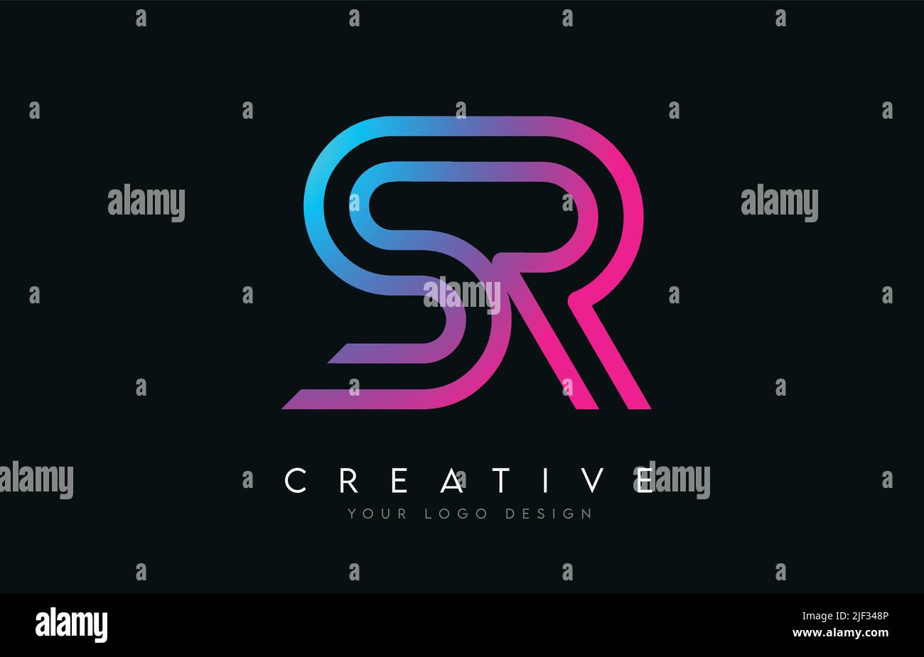 Monogram Lines SR S R Letter Logo Design in Neon Colors. Creative ...