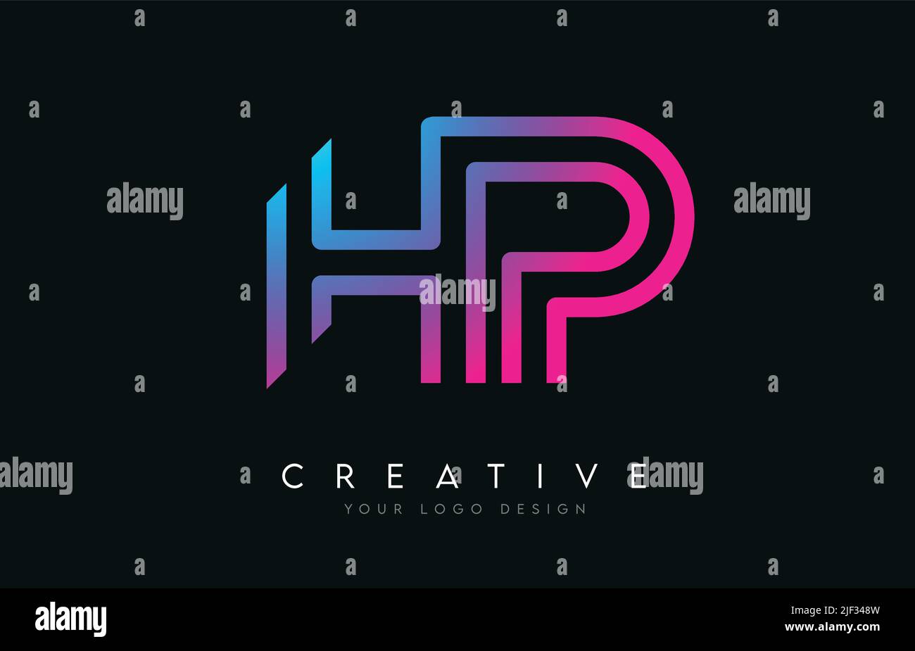 Monogram Lines HP H P Letter Logo Design in Neon Colors. Creative ...