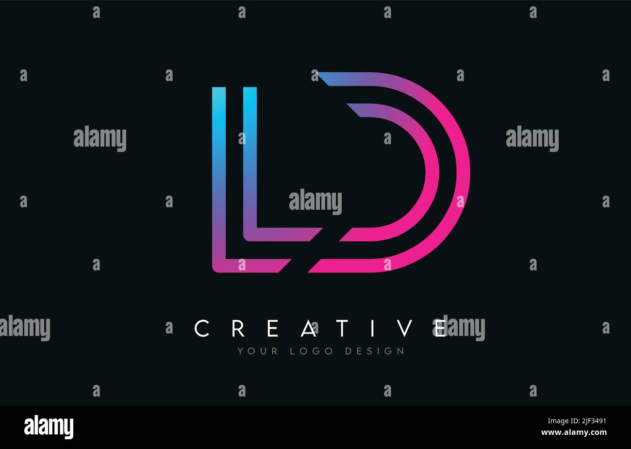 Monogram Lines LD L D Letter Logo Design in Neon Colors. Creative ...
