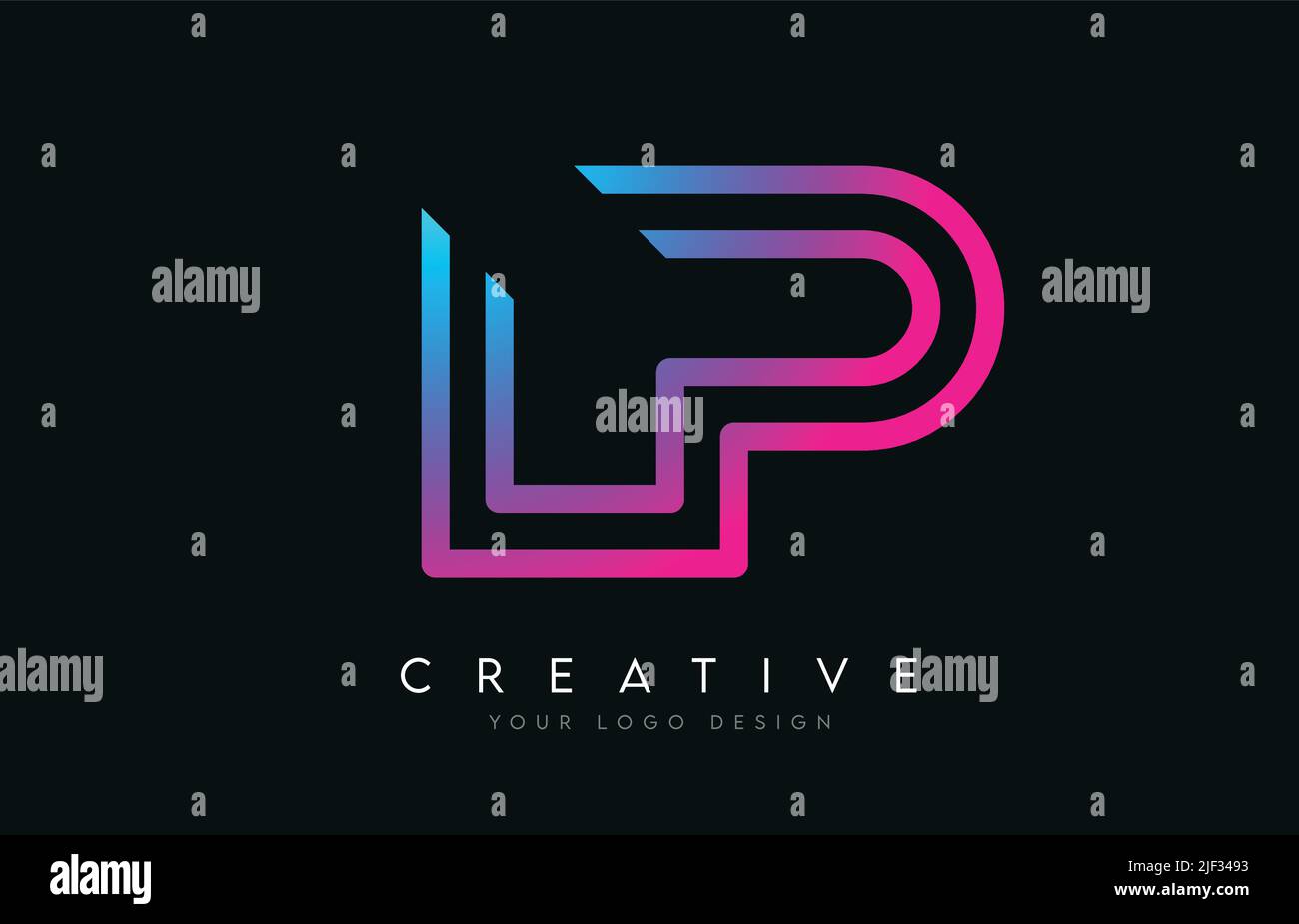 Monogram Lines LP L P Letter Logo Design in Neon Colors. Creative ...
