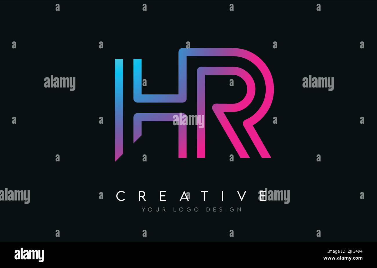 Monogram Lines HR H R Letter Logo Design in Neon Colors. Creative ...