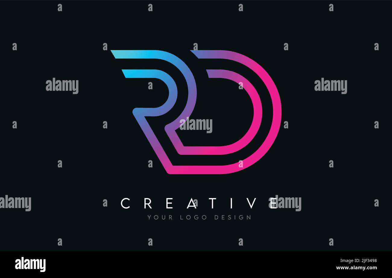 Monogram Lines RD R D Letter Logo Design in Neon Colors. Creative ...