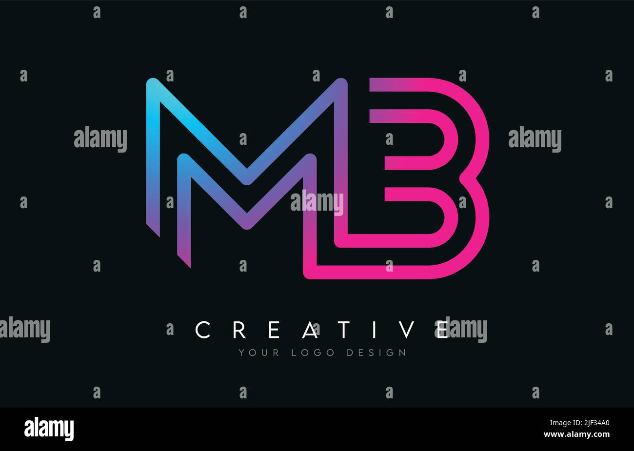 Monogram Lines MB M B Letter Logo Design in Neon Colors. Creative ...