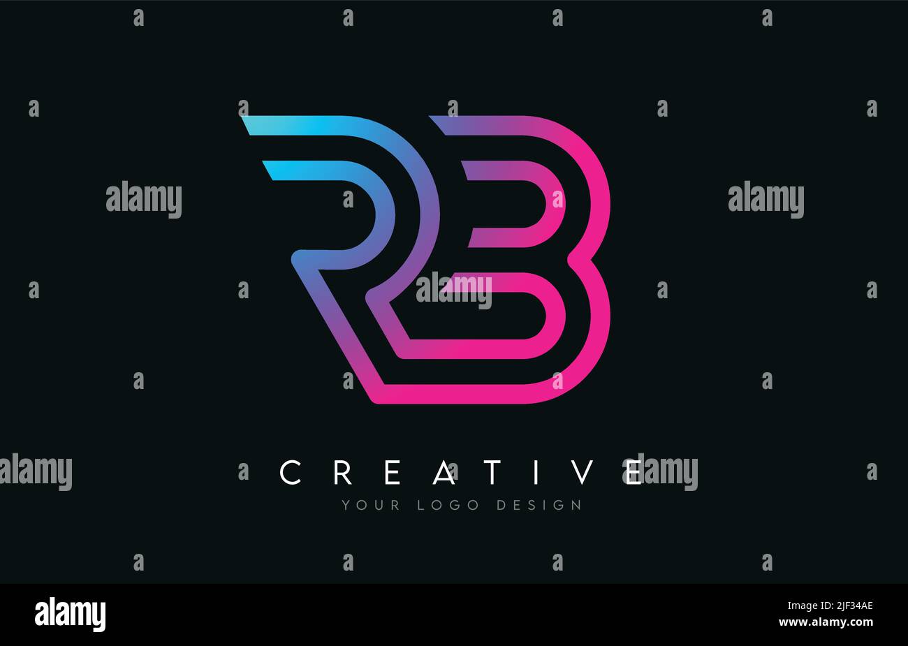 Monogram Lines RB R B Letter Logo Design in Neon Colors. Creative ...