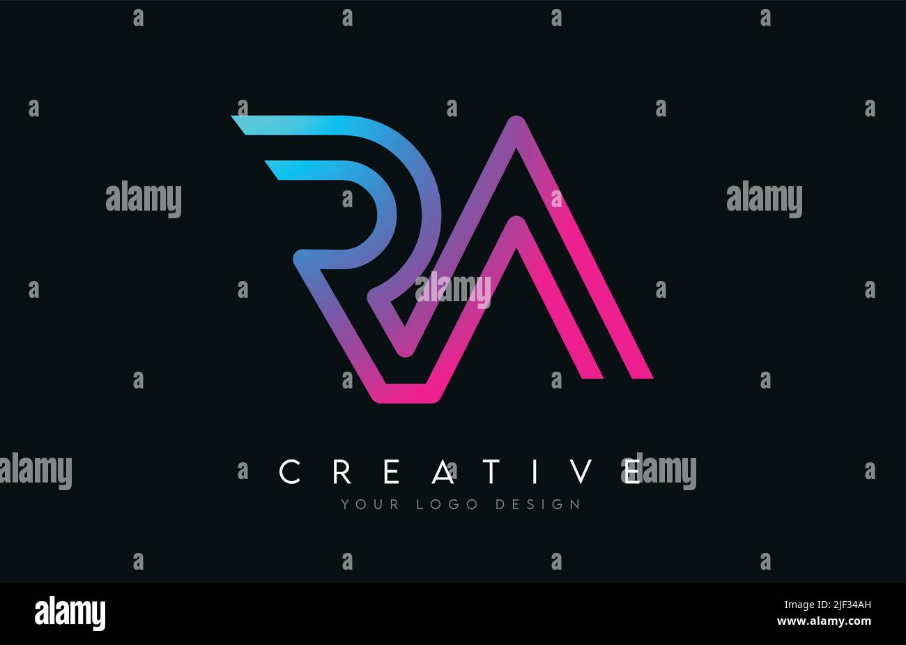 Monogram Lines RA R A Letter Logo Design in Neon Colors. Creative ...