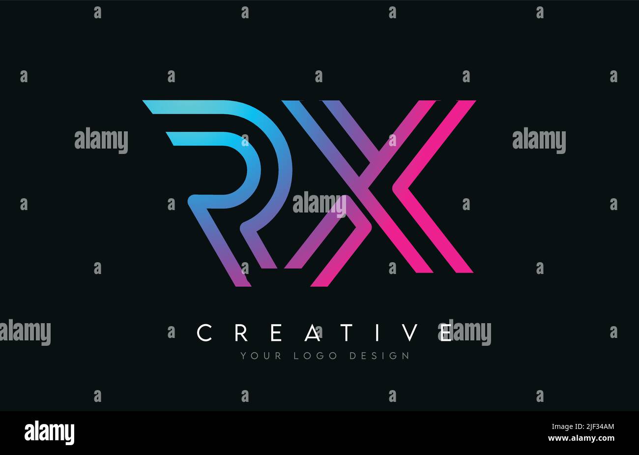 Monogram Lines RX R X Letter Logo Design in Neon Colors. Creative ...