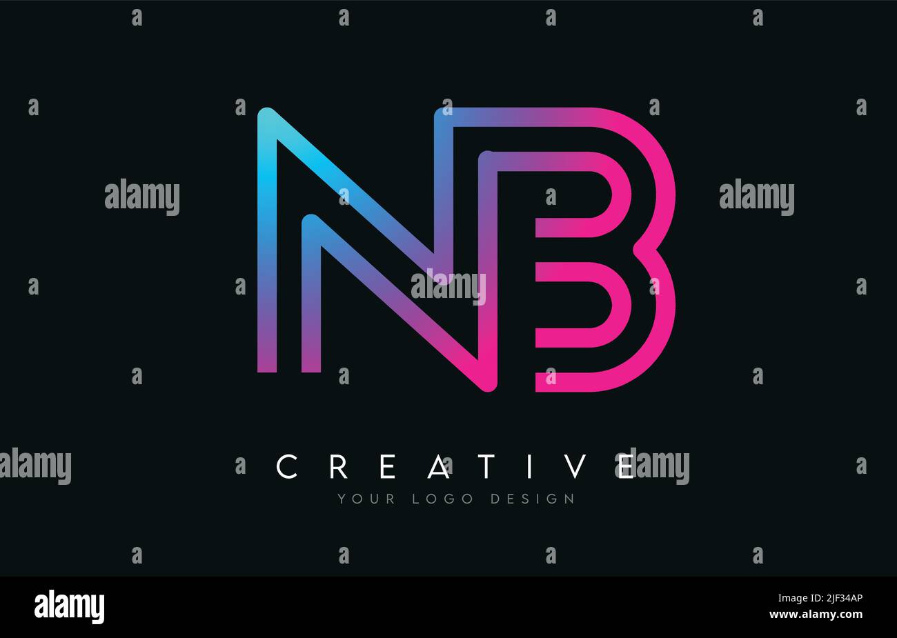 Monogram Lines NB N B Letter Logo Design in Neon Colors. Creative ...