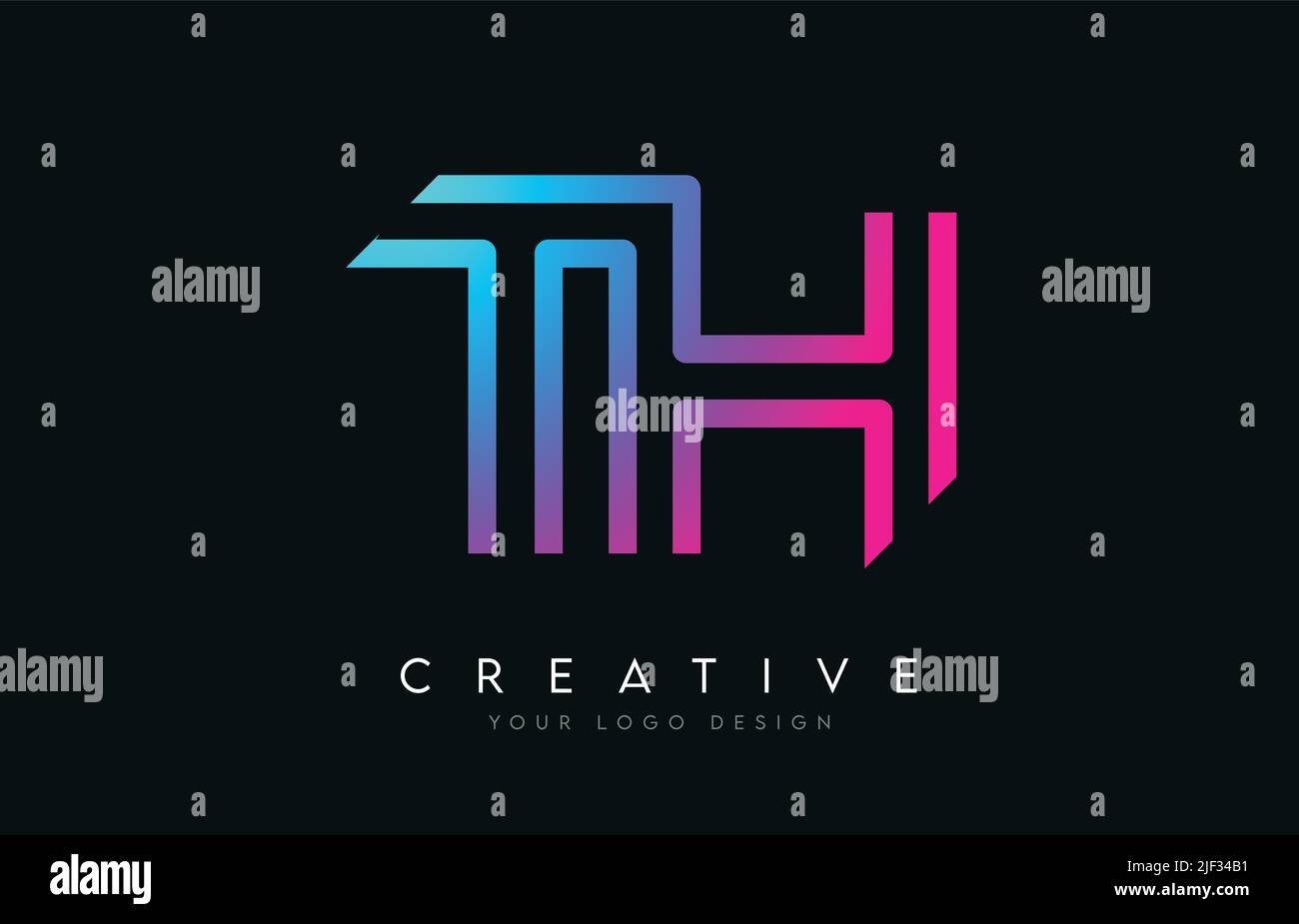 Monogram Lines TH T H Letter Logo Design in Neon Colors. Creative ...