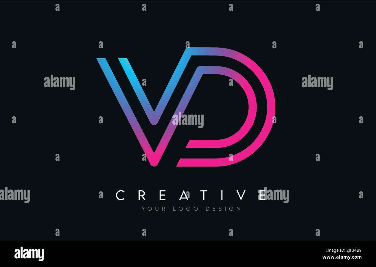 Monogram Lines VD V D Letter Logo Design in Neon Colors. Creative ...