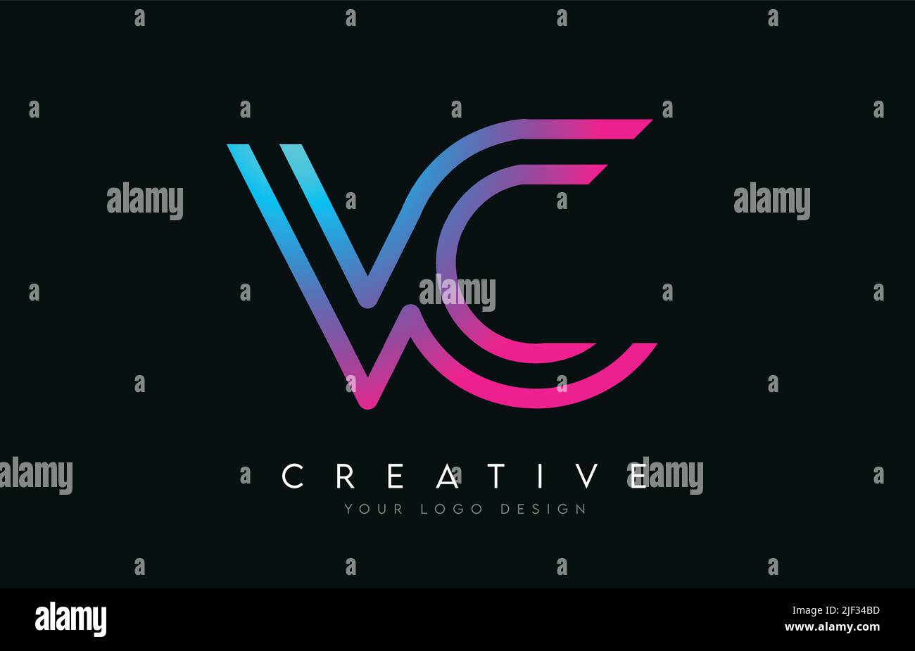 Monogram Lines VC V C Letter Logo Design in Neon Colors. Creative ...