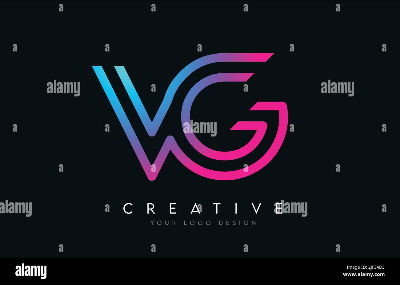 Monogram Lines VG V G Letter Logo Design in Neon Colors. Creative ...