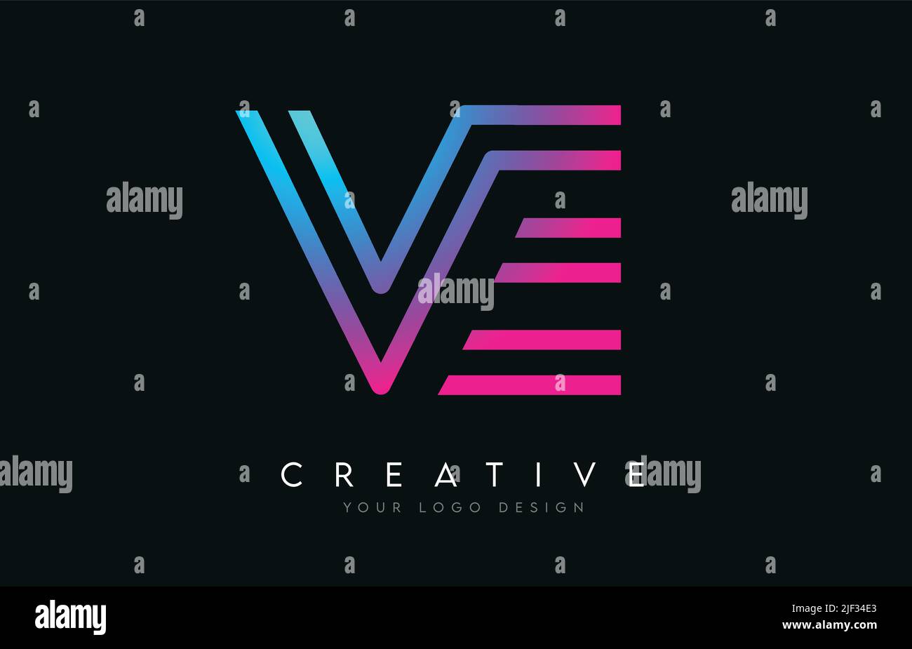 Monogram Lines VE V E Letter Logo Design in Neon Colors. Creative ...