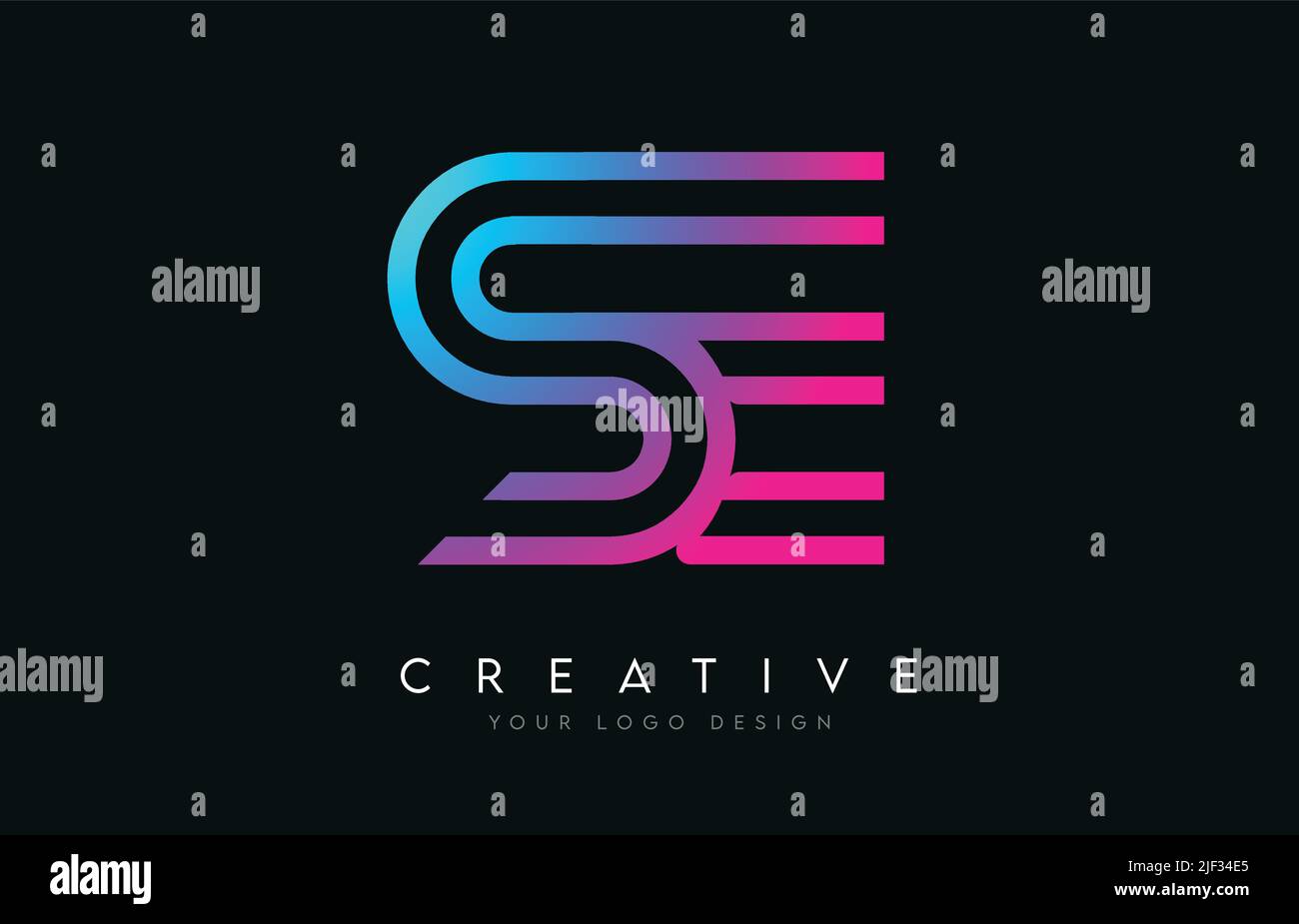 Monogram Lines SE S E Letter Logo Design in Neon Colors. Creative ...