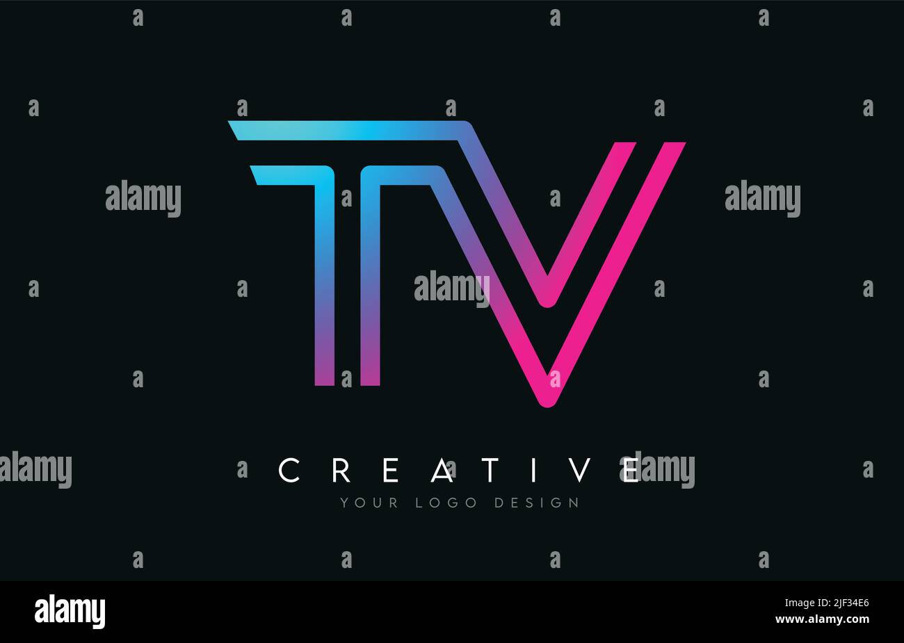 Monogram Lines TV T V Letter Logo Design in Neon Colors. Creative ...