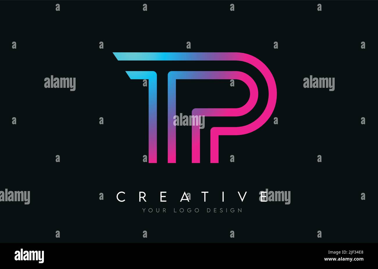 Monogram Lines TP T P Letter Logo Design in Neon Colors. Creative ...