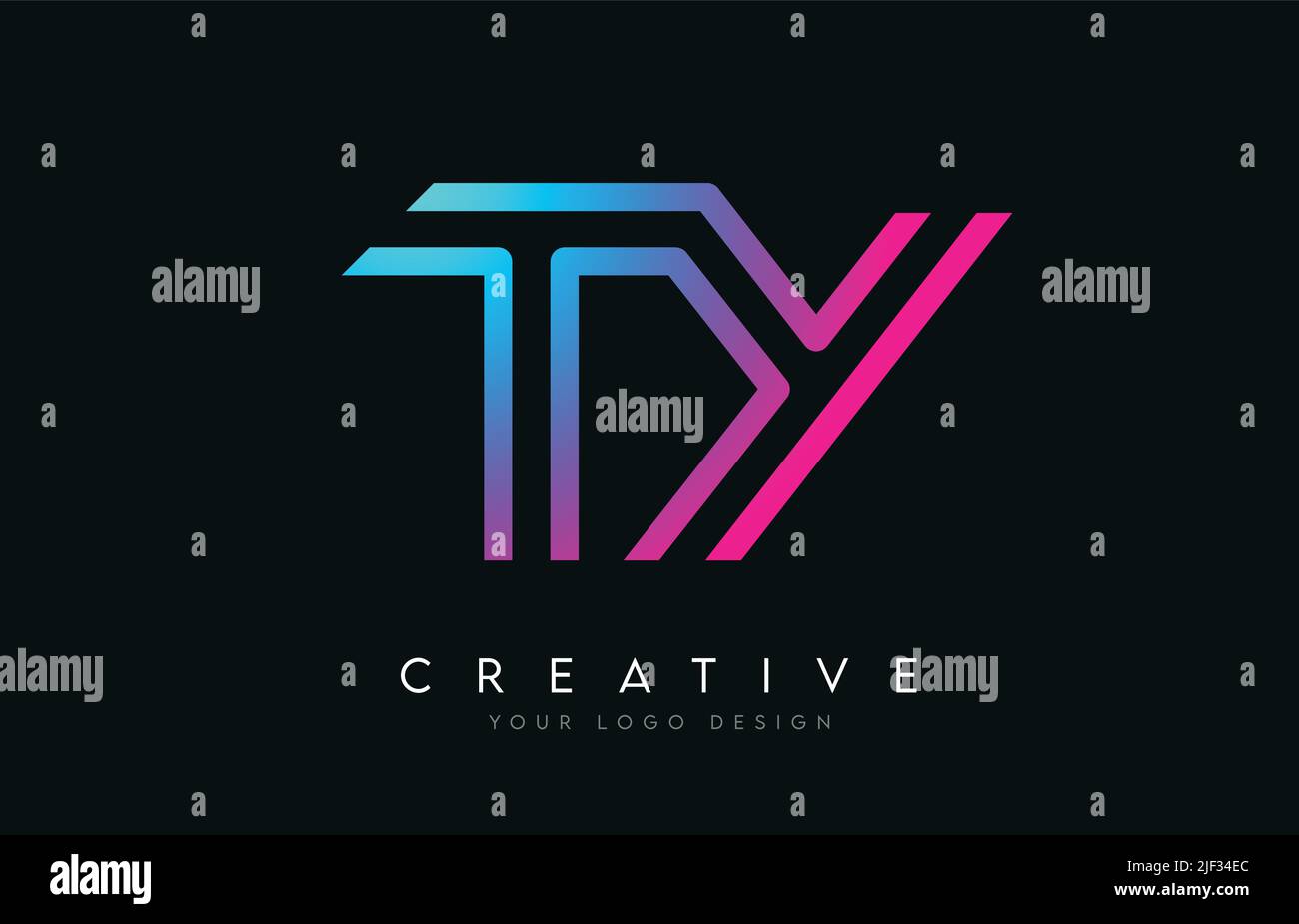 Monogram Lines TY T Y Letter Logo Design in Neon Colors. Creative ...