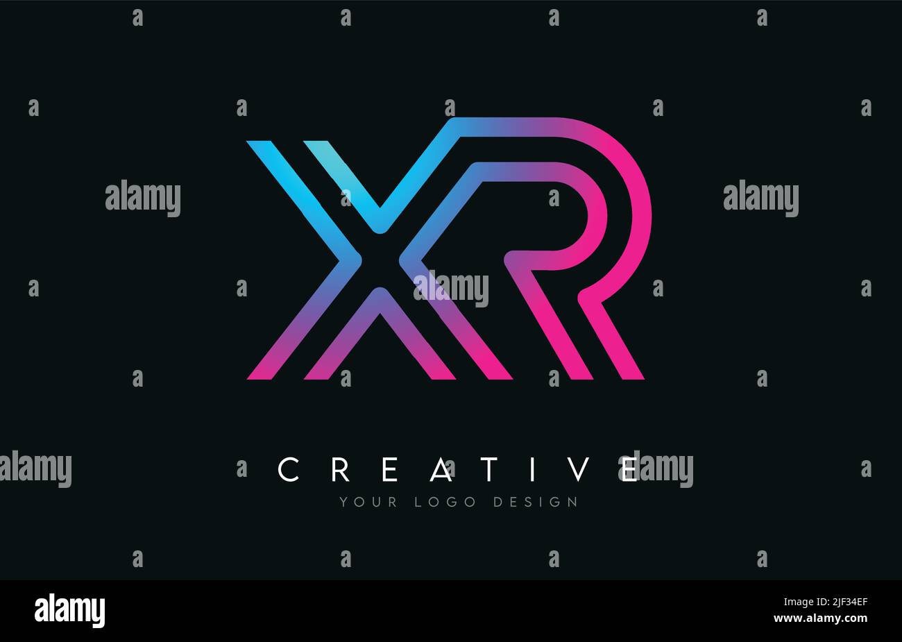 Monogram Lines XR X R Letter Logo Design in Neon Colors. Creative ...