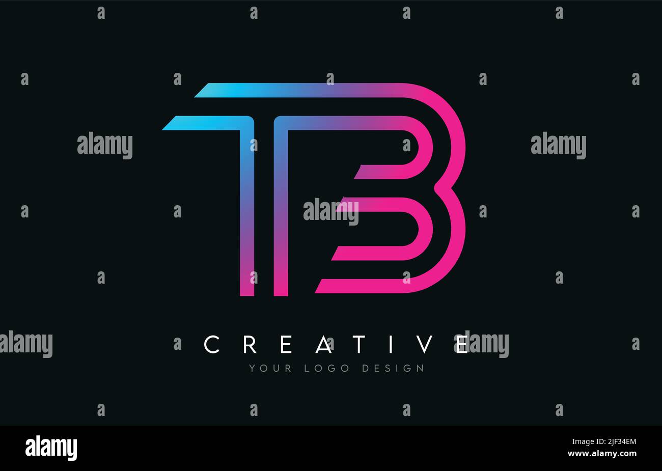 Monogram Lines TB T B Letter Logo Design in Neon Colors. Creative ...