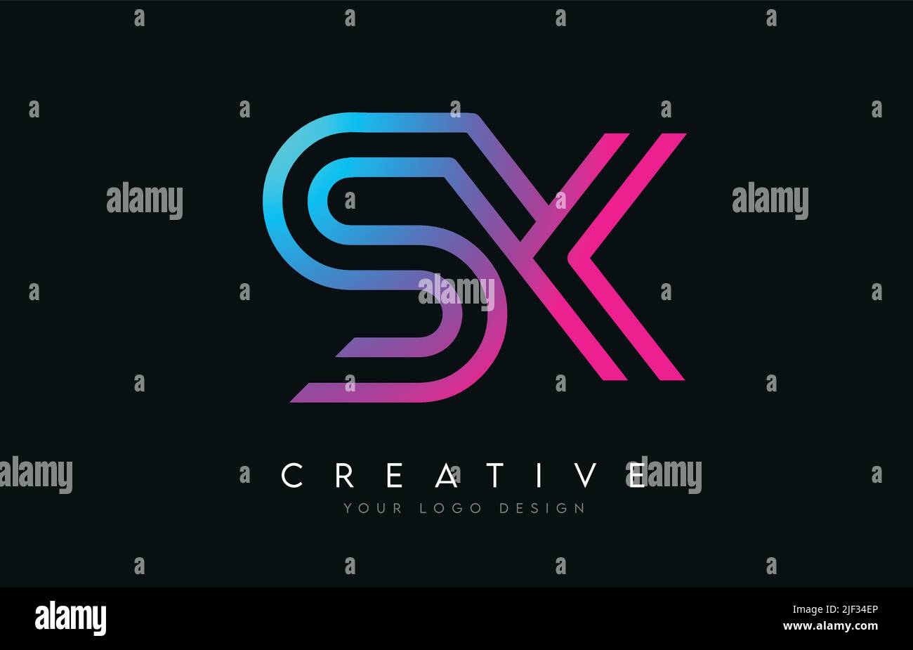Monogram Lines SX S X Letter Logo Design in Neon Colors. Creative ...