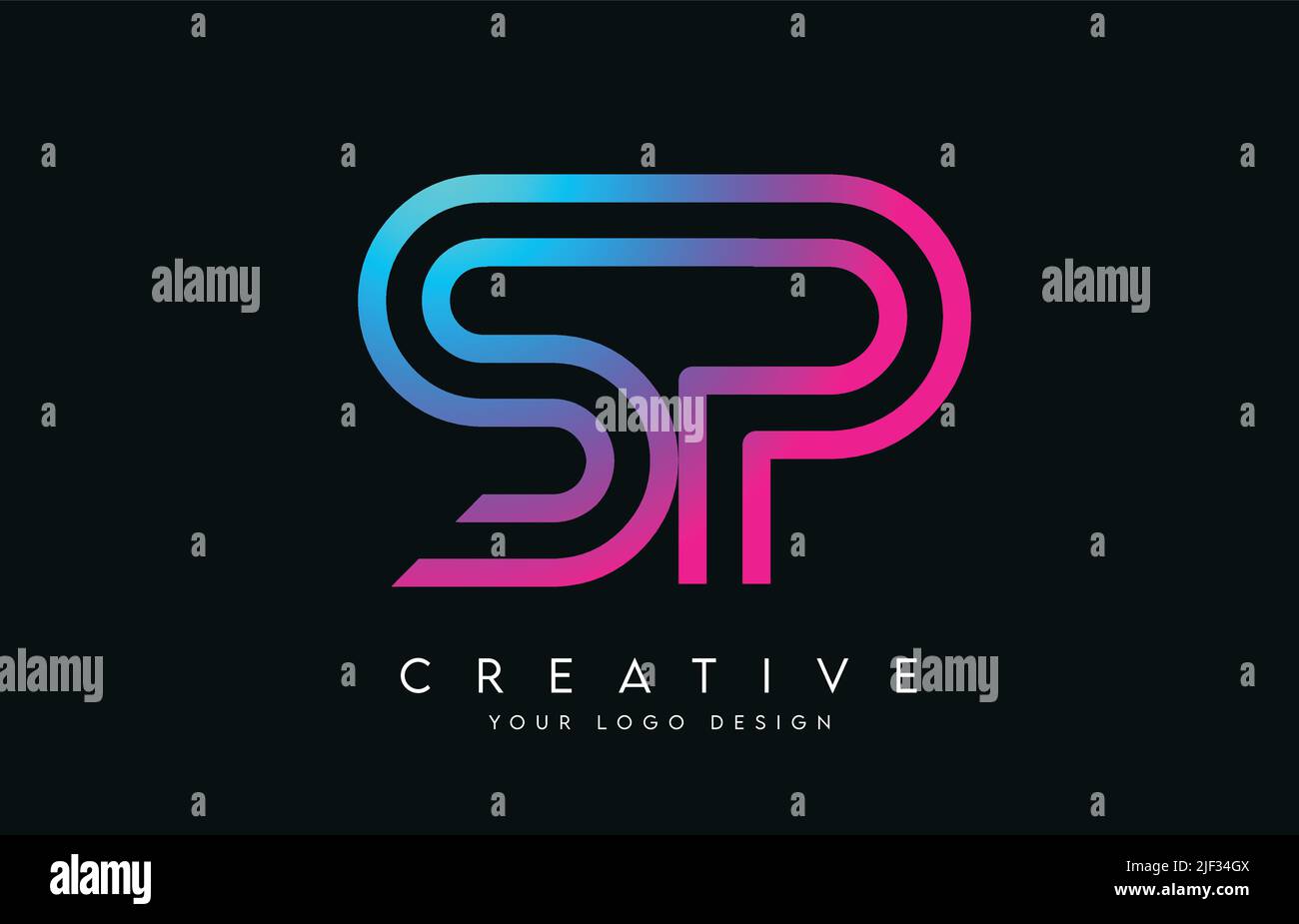 Monogram Lines SP S P Letter Logo Design in Neon Colors. Creative ...