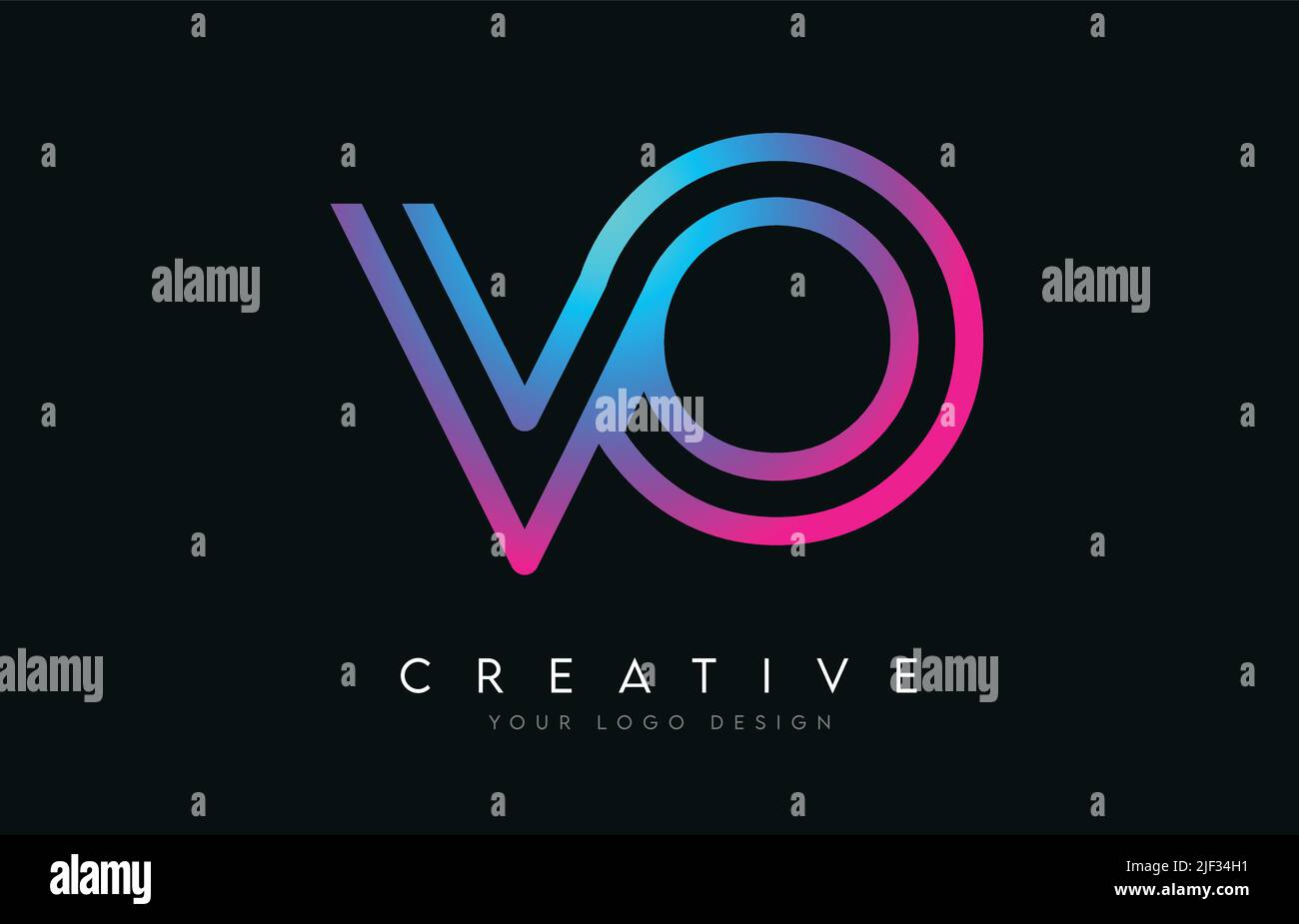 Monogram Lines VO V O Letter Logo Design in Neon Colors. Creative ...