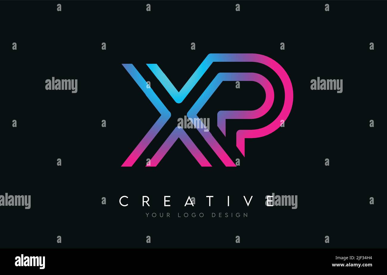 Monogram Lines XP X P Letter Logo Design in Neon Colors. Creative ...