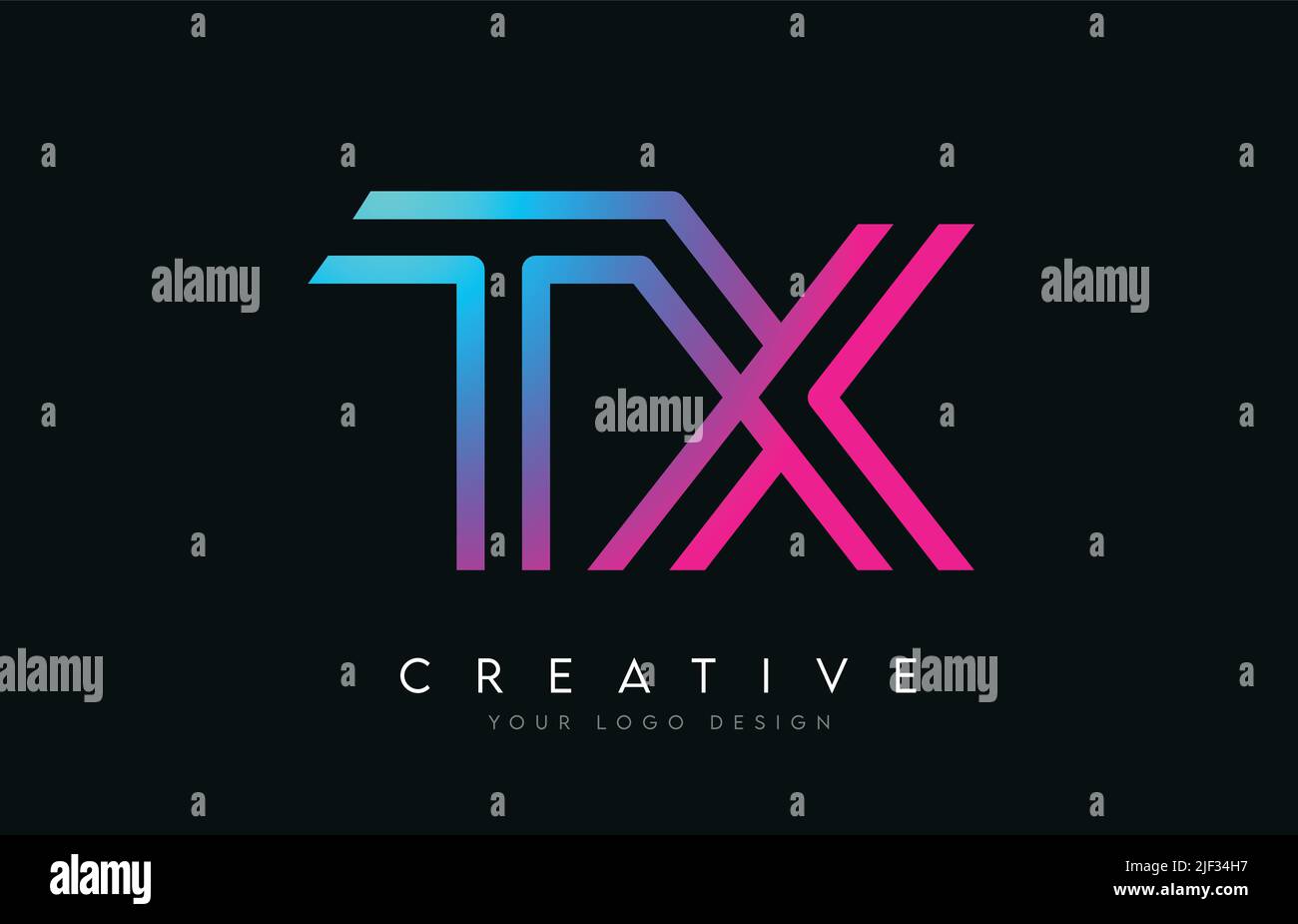 Monogram Lines TX T X Letter Logo Design in Neon Colors. Creative ...