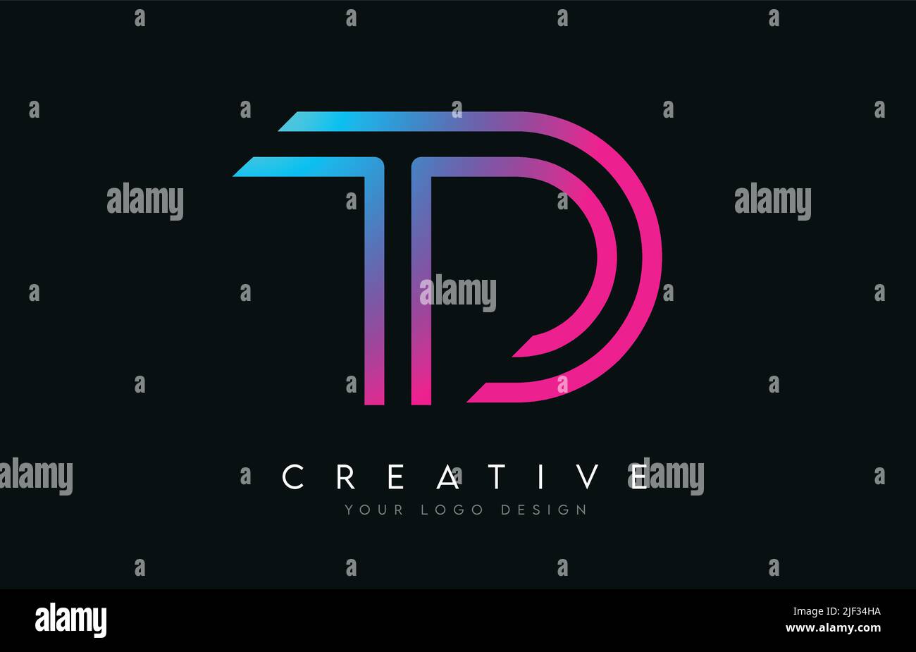Monogram Lines TD T D Letter Logo Design in Neon Colors. Creative ...