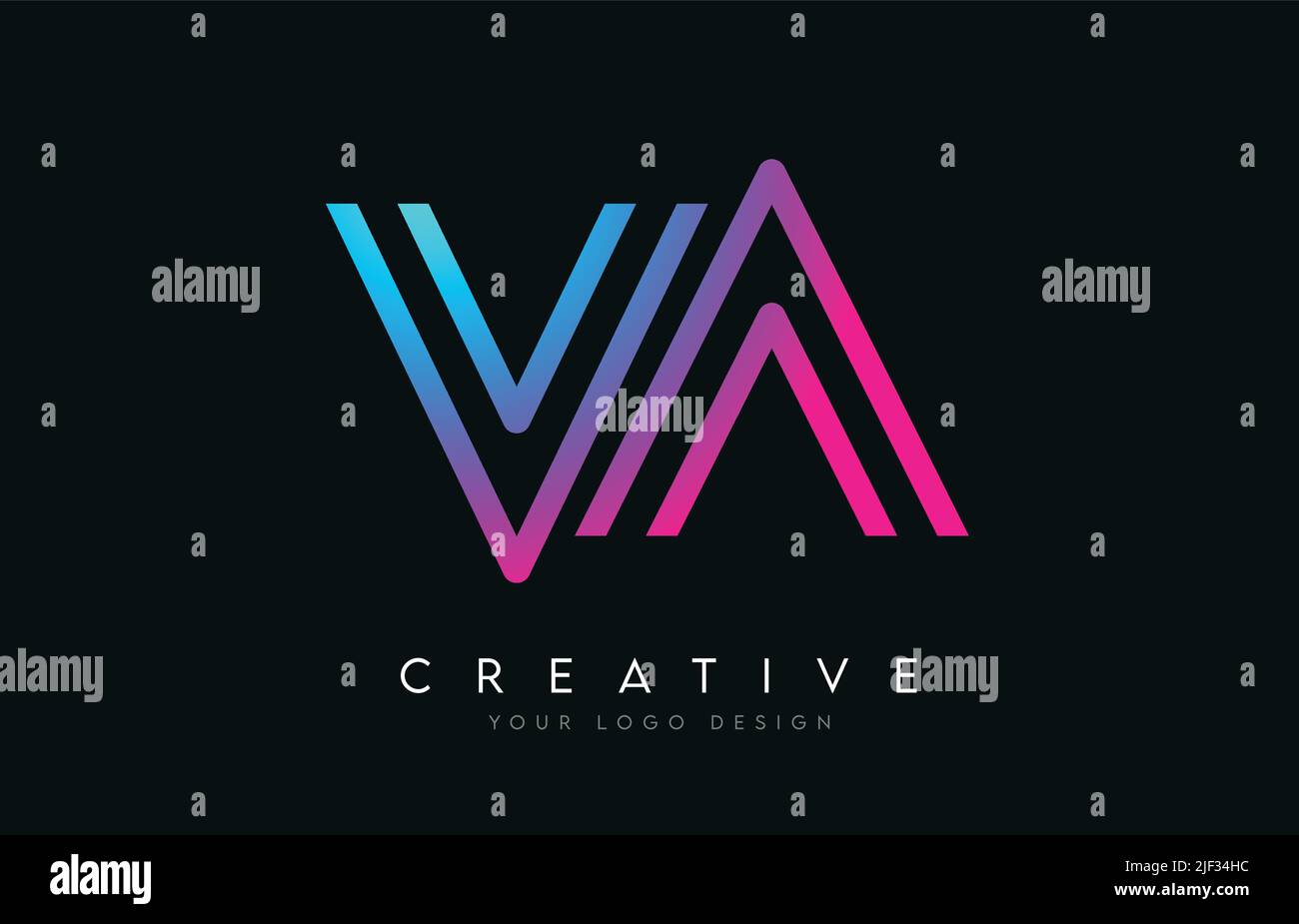 Monogram Lines VA V A Letter Logo Design in Neon Colors. Creative ...