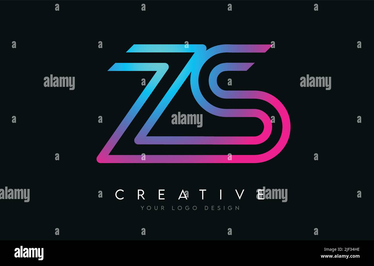 Monogram Lines ZS Z S Letter Logo Design in Neon Colors. Creative ...