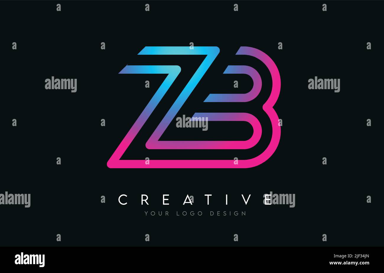 Monogram Lines ZB Z B Letter Logo Design in Neon Colors. Creative ...