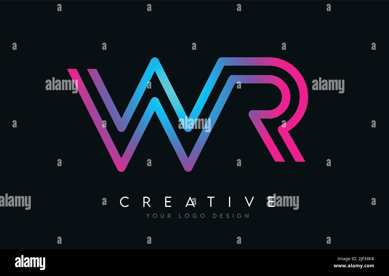 Monogram Lines WR W R Letter Logo Design in Neon Colors. Creative ...