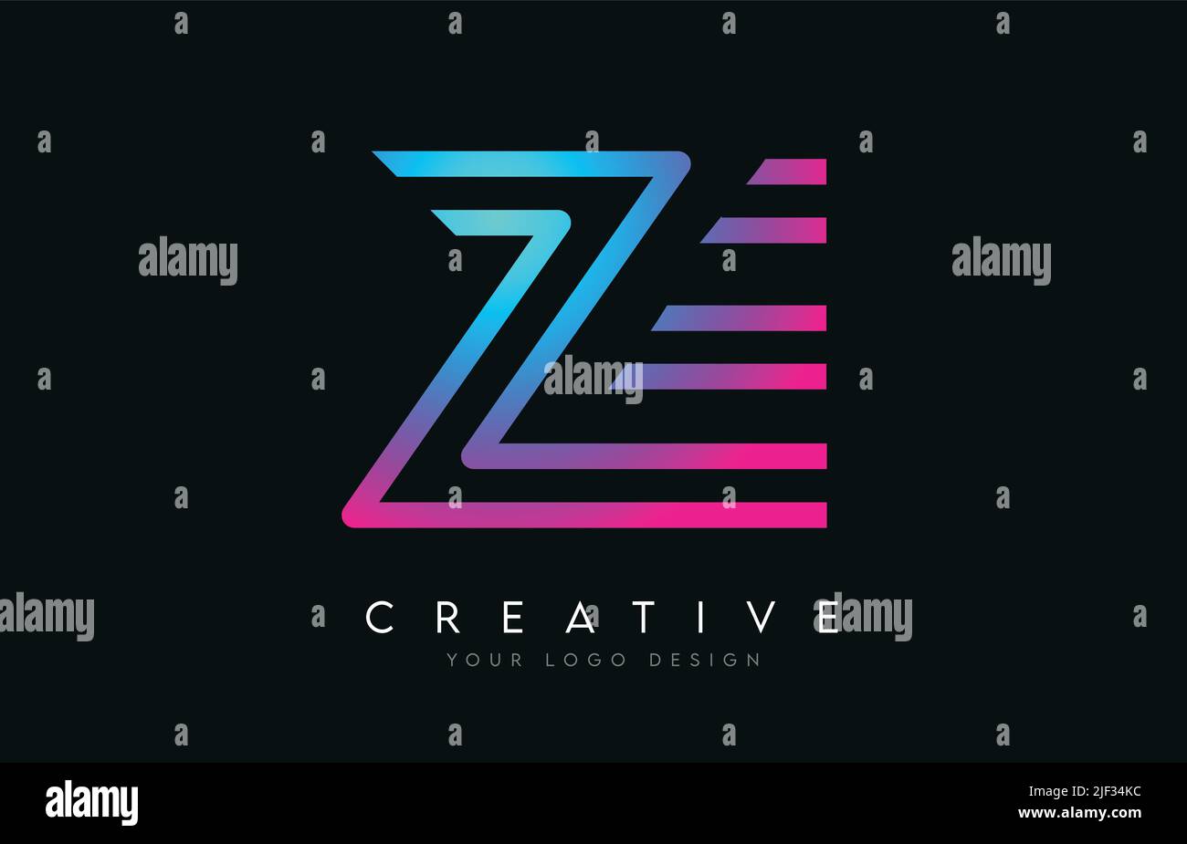 Monogram Lines ZE Z E Letter Logo Design in Neon Colors. Creative ...