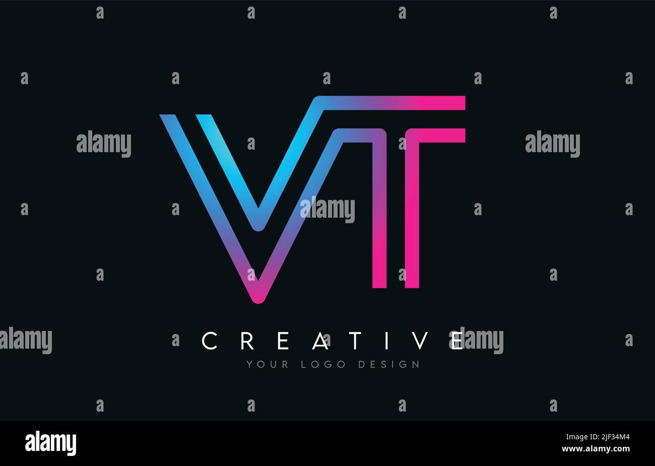 Monogram Lines VT V T Letter Logo Design in Neon Colors. Creative ...