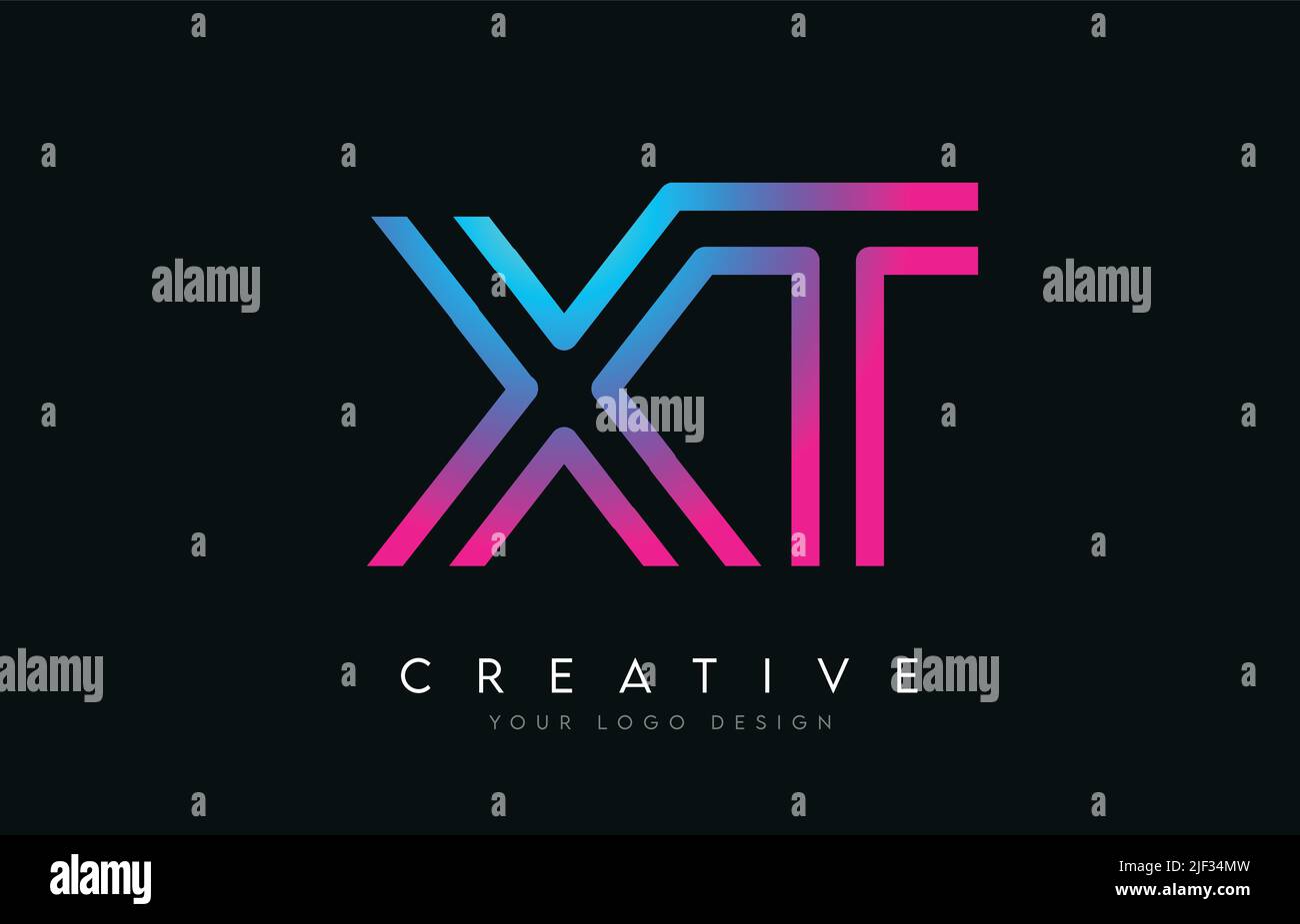 Monogram Lines XT X T Letter Logo Design in Neon Colors. Creative ...