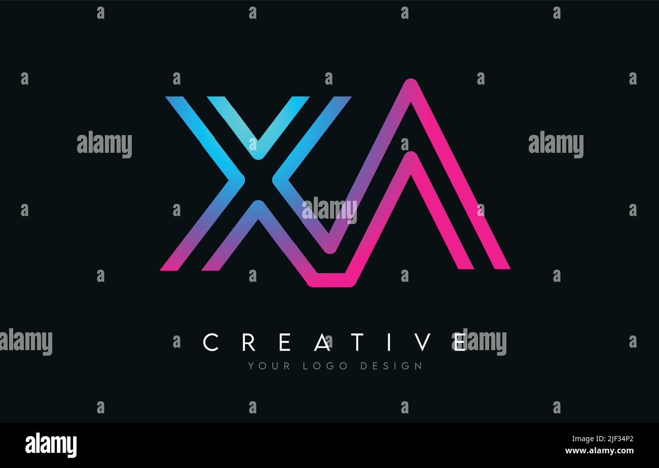 Monogram Lines XA X A Letter Logo Design in Neon Colors. Creative ...