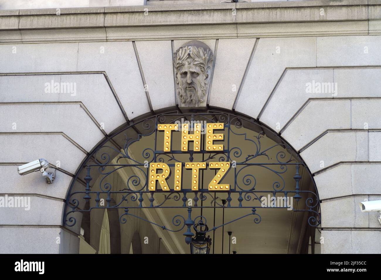 Ritz Hotel sign mounted on the facade of the well known hotel which ...