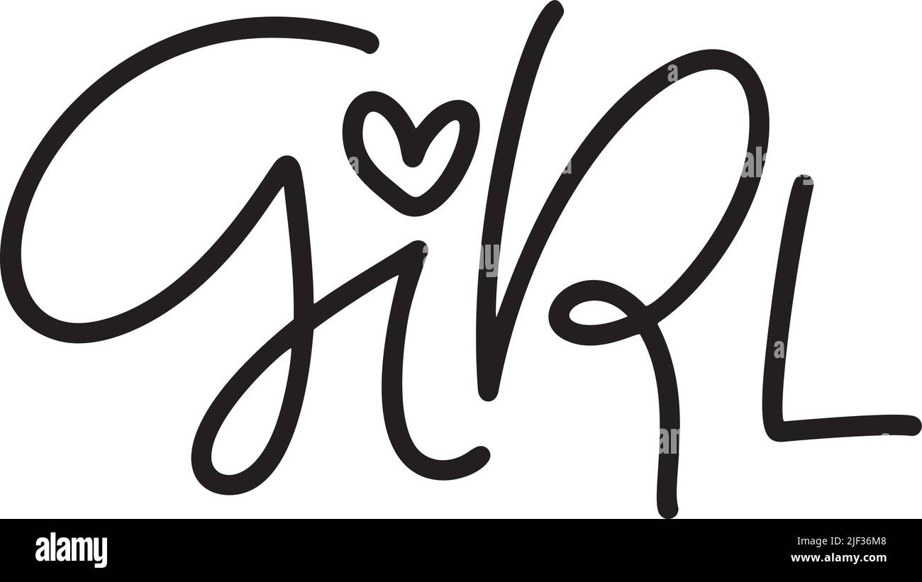 Vector hand drawn monoline dino text Girl. scandinavian funny ...