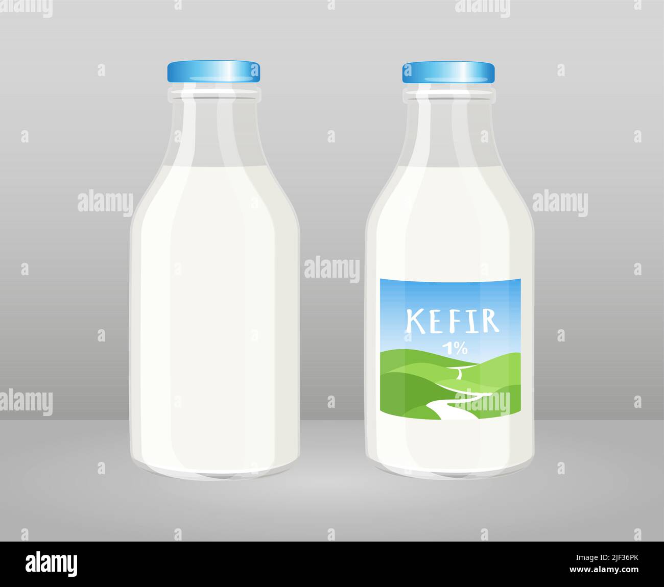 Kefir, yogurt or milk glass bottle without label, cartoon style vector ...