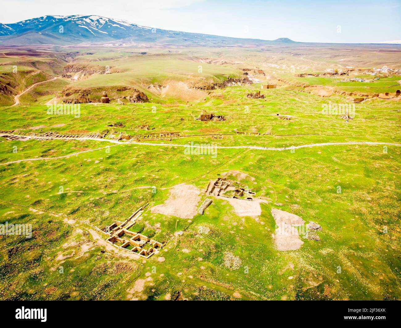 Scenic aerial panorama of Ani archeological site in Kars, Turkey ...