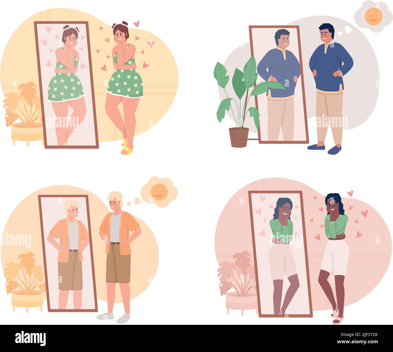 Body positive 2D vector isolated illustration set Stock Vector Image ...