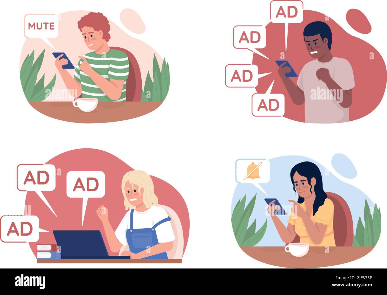 Internet users issues 2D vector isolated illustration set Stock Vector ...