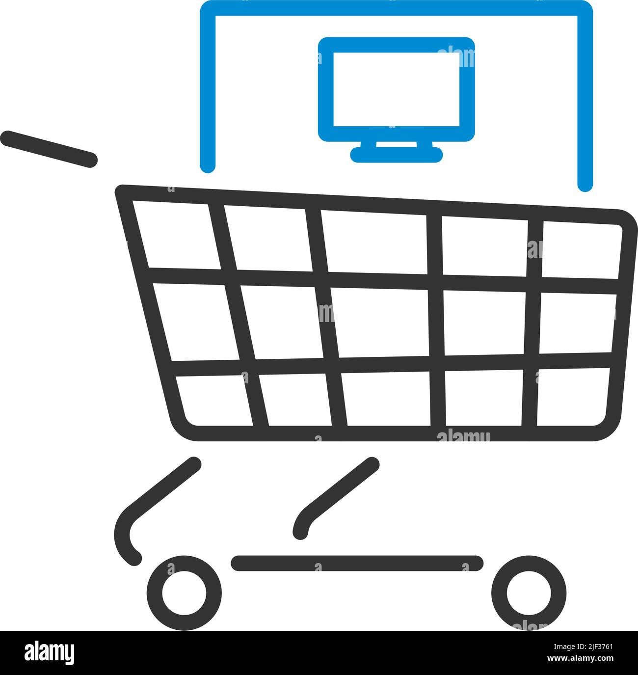 Shopping Cart With PC Icon. Editable Bold Outline With Color Fill ...