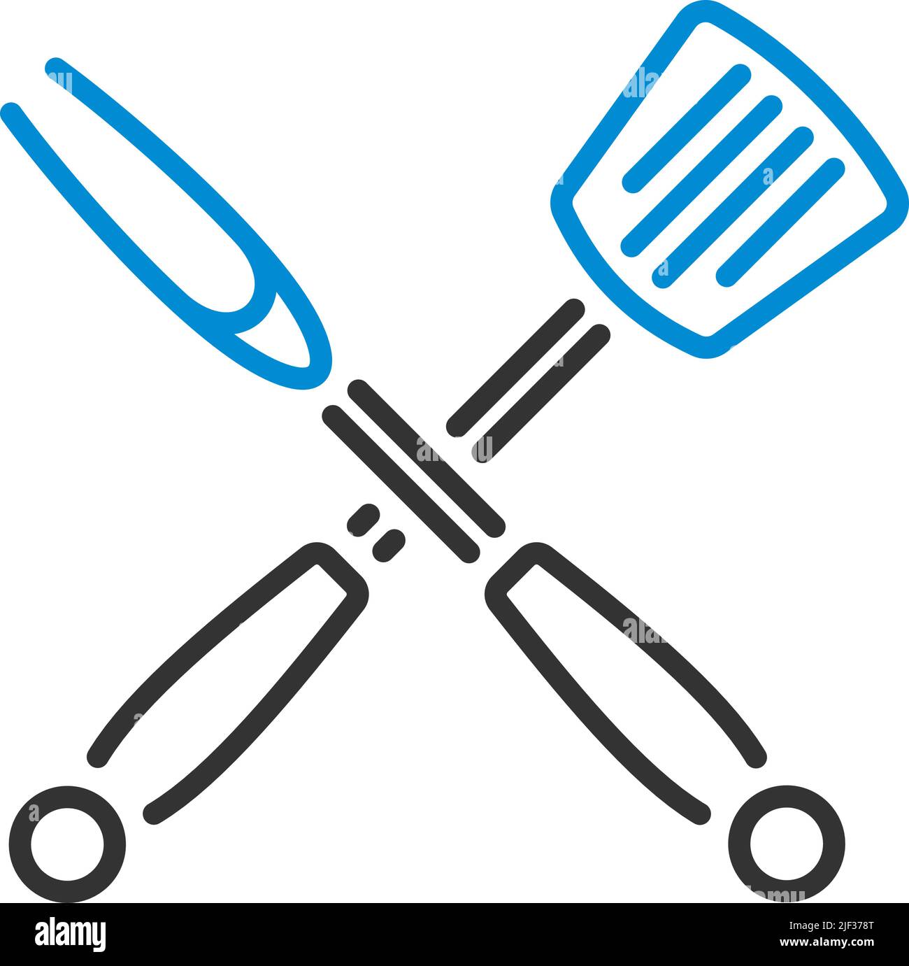 Crossed Frying Spatula And Fork Icon. Editable Bold Outline With Color ...