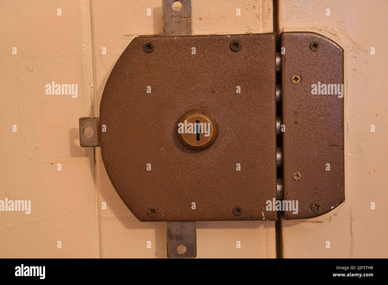 old door lock with steel bolts, high security, home security Stock ...