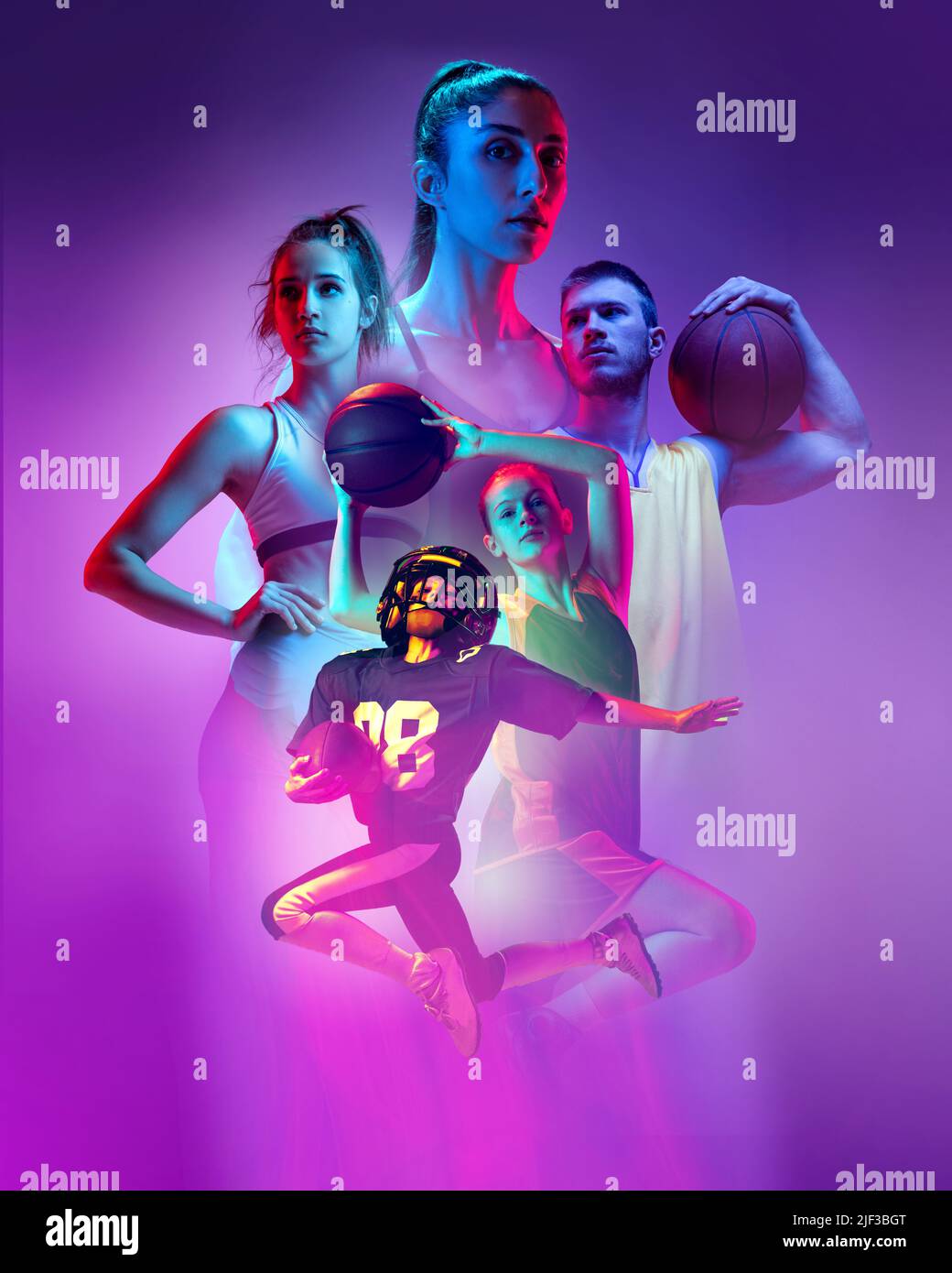 Collage, poster with professional sportsmen, american football and ...