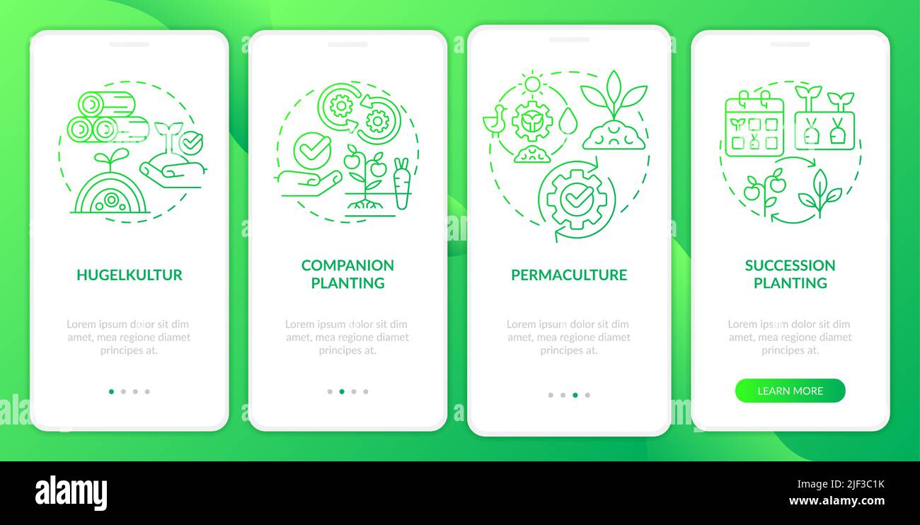 Methods of gardening green gradient onboarding mobile app screen Stock ... Methods of gardening green gradient onboarding mobile app screen Stock ...