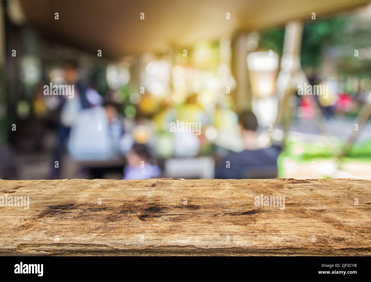 Selected focus perspective wood table and coffee shop blur background ...