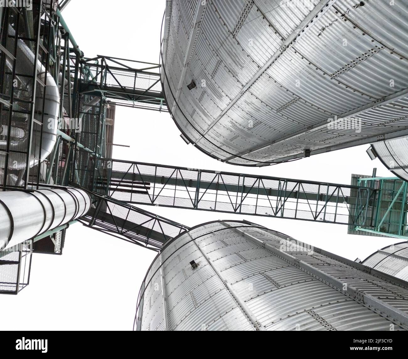 Metal silo for grain storage on the farm, bottom view Stock Photo - Alamy