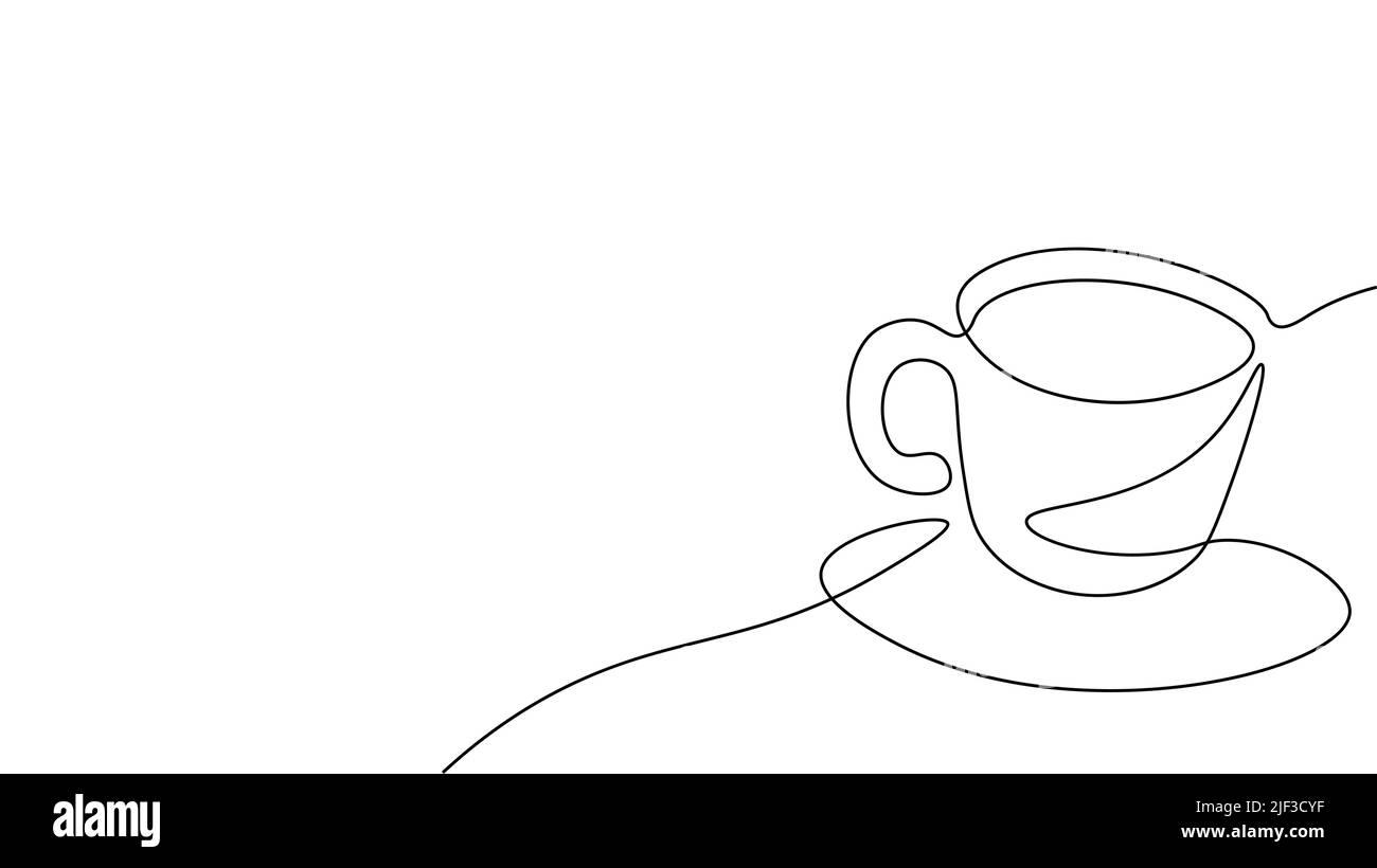 Single continuous line art. Coffee cup tea cup morning cafe hot drink ...